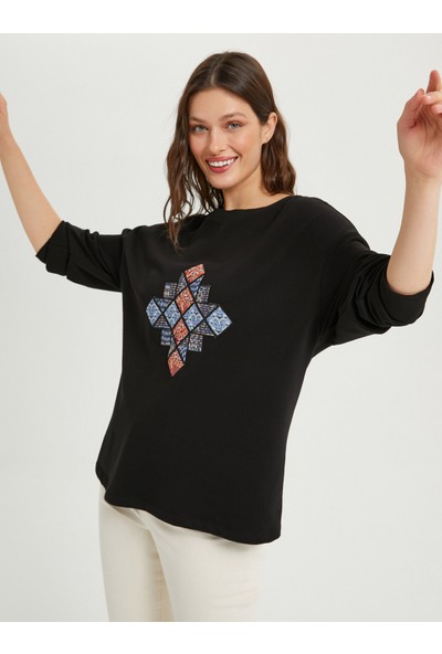 Faik Sönmez Patchwork Detaylı Sweatshirt 64543