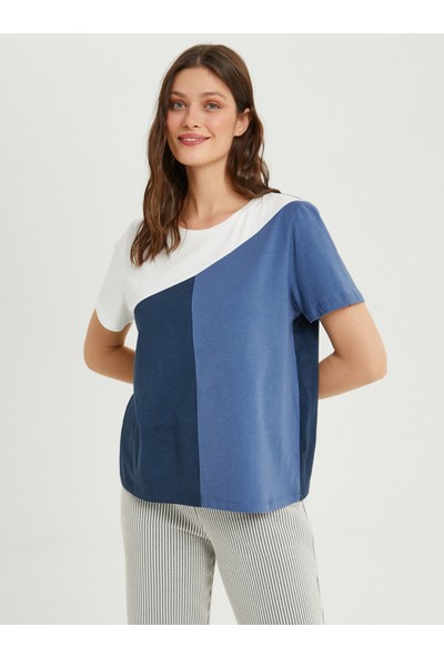 Faik Sönmez Renk Bloklu Pamuklu T-Shirt 64445 Faik Sönmez Renk Bloklu Pamuklu T-Shirt 64445