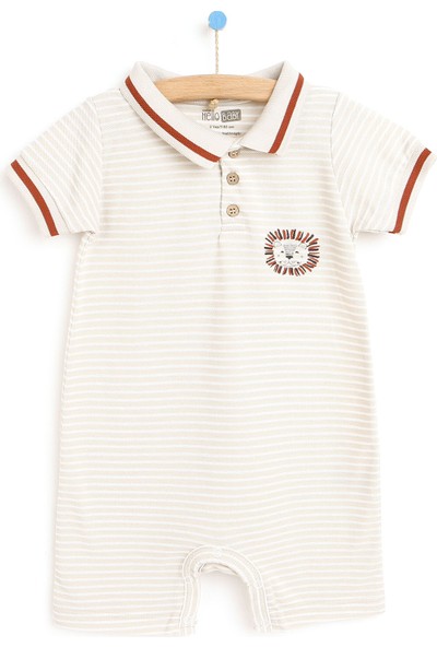 Hello Baby Püsküllü Aslan Nakışlı Polo Yaka Erkek Bebek Barbatöz