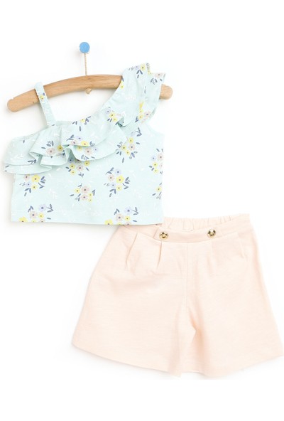 Hello Baby Secret Garden Kız Bebek Fırfırlı Bluz- Rahat Kalıp Düğmeli Kısa Pantolon