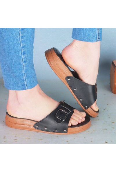 Epilla Kadın Siyah Tam Ortopedik Günlük Epinli Topuk Dikeni Terliği