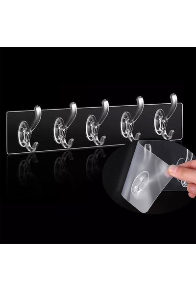 Ferhome Şeffaf Askı Yapışkanlı 5’li Askılık Kapı Duvar Askısı