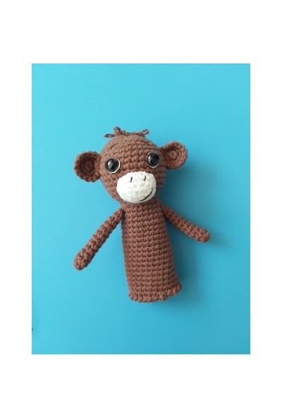 Ruhurevan Kahverengi Maymun Amigurumi Parmak Kuklası | Sağlıklı Örgü Oyuncak