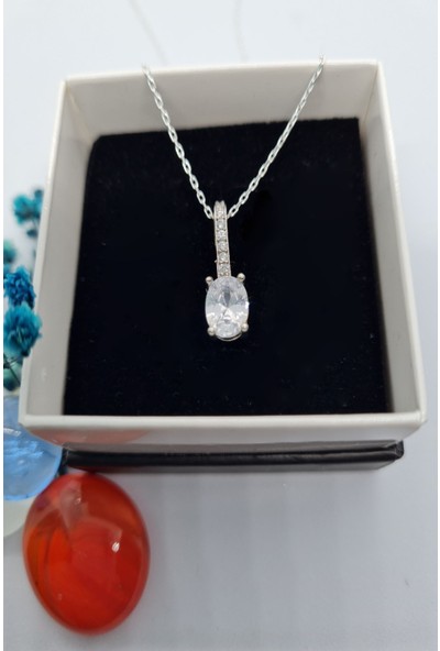 Swelynn Zirkon Taşlı 925 Ayar Gümüş Tek Taş Kadın Kolye