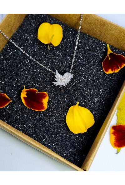 Swelynn Swarovski Taşlı Twitter Kuşu Desenli 925 Ayar Gümüş Kadın Kolye