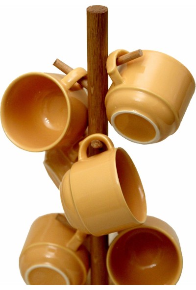 Butik Wooden Ahşap Dekoratif 6'lı Kupa Askısı (Tezgah Üstü ve Tasarım)