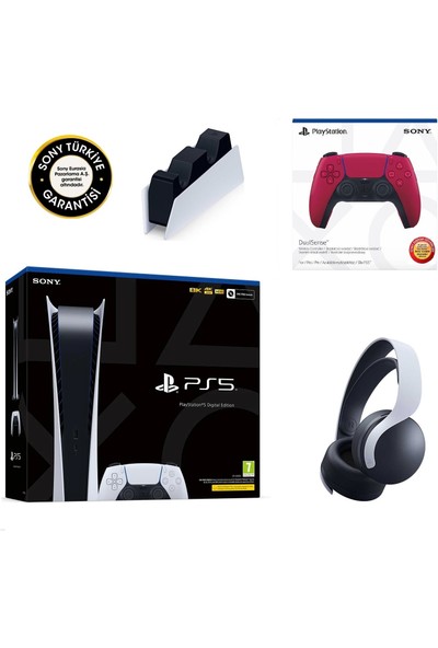 Sony Playstation 5 Digital Oyun Konsolu (Eurasia) + 2. Ps5 Kol Kırmızı + Dualsense Şarj Istasyonu +Ps5 Pulse Kulaklık Sony Playstation 5 Digital Oyun Konsolu (Eurasia) + 2. Ps5 Kol Kırmızı + Dualsense Şarj Istasyonu +Ps5 Pulse Kulaklık