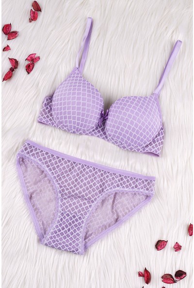 Eminna Kadın Dantel Işlemeli Baklava Desenli Sütyen Takımı