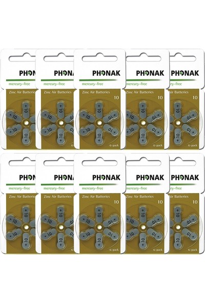 Phonak No:10 Işitme Cihazı Pili 10 Paket 60 Adet Phonak No:10 Işitme Cihazı Pili 10 Paket 60 Adet