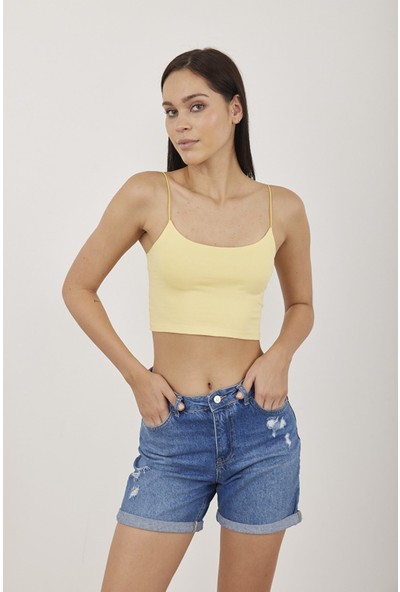 Çetinkaya Akyol kadın Yarım Krop Sarı Tişört R947