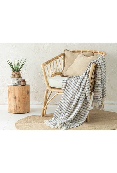 English Home Gionna Koltuk Şalı 130 x 170 cm Bej-Lacivert
