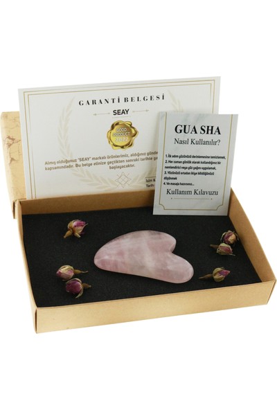 Seay Pembe Kuvars Taşı Gua Sha Yüz Bakımı Kalp Guasha 1. Kalite Sertifikalı Guasha