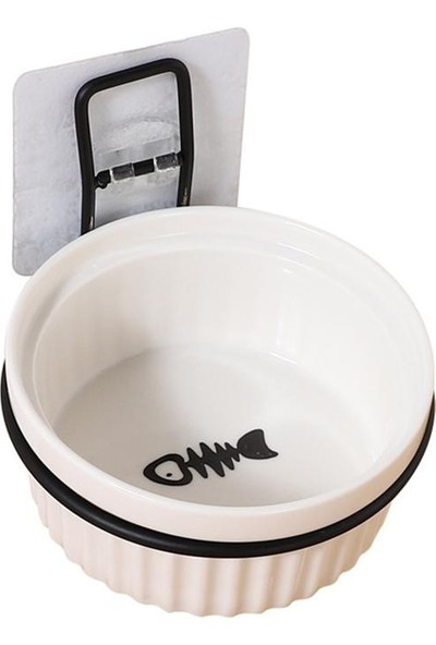 ZSSLD 1 Set Duvara Monte Kedi Gıda Konteyner Pet Seramik Besleyici Asılı Pet Kase Asılı Sabit Kedi Kase (Beyaz Kase + Duvar Raf) | Köpek Besleme