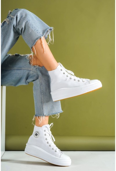 Yüksek Taban Beyaz Unisex Convers ( Geniş Kalıp )