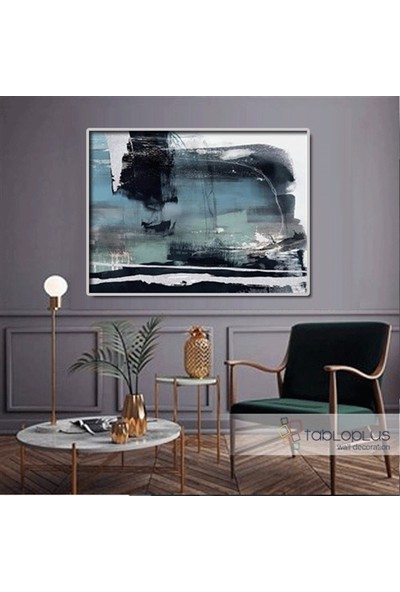 Tablo Plus Silver N Navy Soyut Yağlı Boya Dokulu Tablo