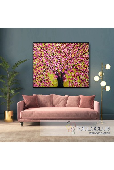 Tablo Plus Ağaçta Çiçekler Yağlı Boya Dokulu Tablo