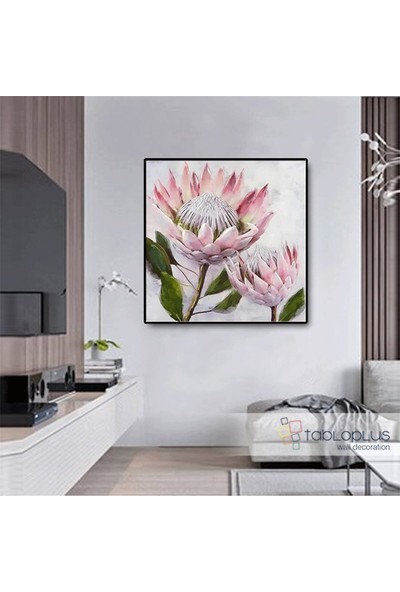 Tablo Plus Pembe Çiçek Dalı Yağlı Boya Dokulu Tablo