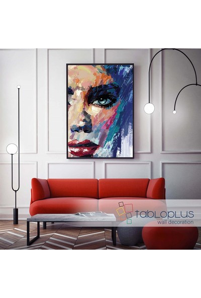 Tablo Plus Blue Eyes Red Lips Yağlı Boya Dokulu Tablo