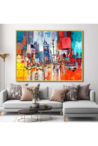Tablo Plus Abstract Newyork ve Trafik Yağlı Boya Dokulu Tablo