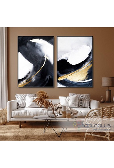 Tablo Plus Gold Black N White Ikili Yağlı Boya Dokulu Tablo Tablo Plus Gold Black N White Ikili Yağlı Boya Dokulu Tablo