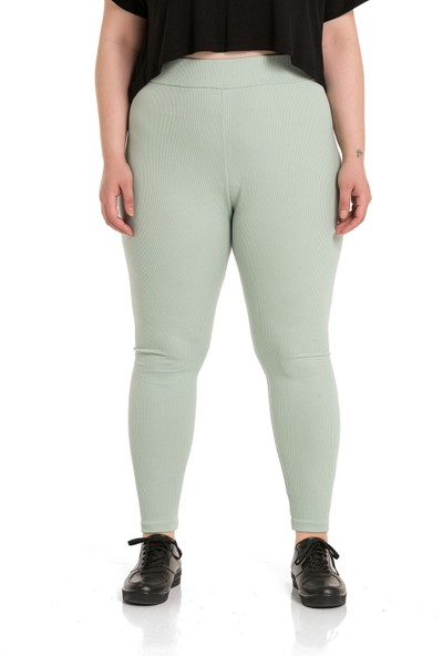 Disentis Modest Büyük Beden Fitilli Beli Lastikli Bilek Hizasında Yeşil Bayan Tayt