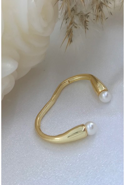 Saccuro Altın Kaplama Ayarlanabilir Çift Parmaklı Inci Taşlı Yüzük Vıp Serisi