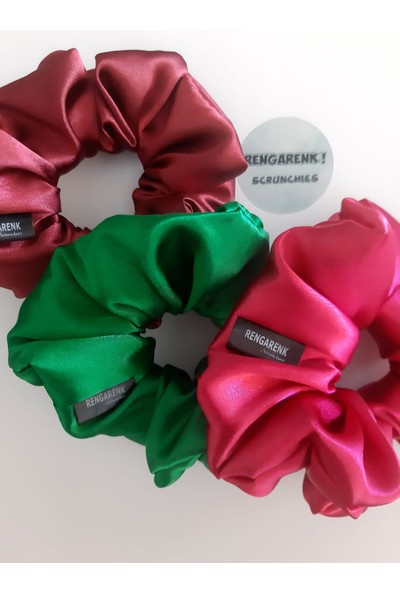 Rengarenk 3'lü Saten Bordo-Yeşil -Fuşya Kadın Scrunchie Toka Seti Rengarenk 3'lü Saten Bordo-Yeşil -Fuşya Kadın Scrunchie Toka Seti