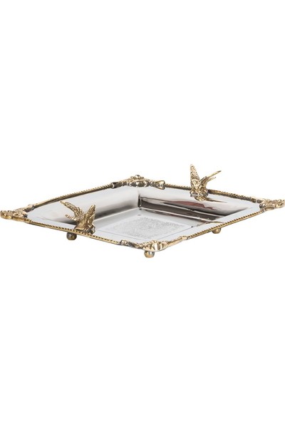 Gold Kuslu Gümüş Tabak 21X21X7 cm