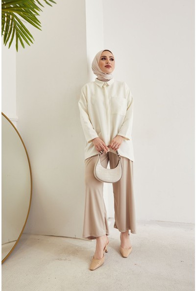 Miostil Ön Düğmeli Dabıl Tunik-Ekru
