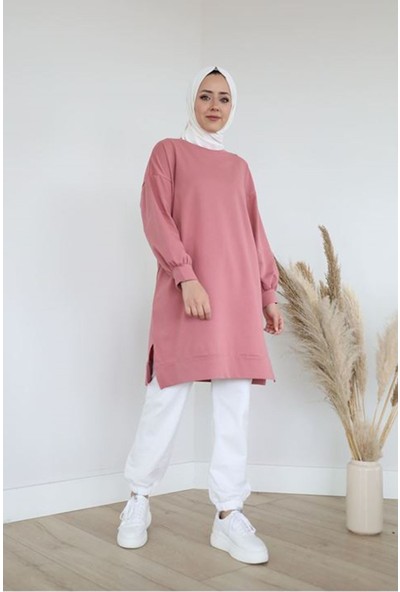 Miostil Yırtmaç Detay Iki Iplik Tunik-Gül Kurusu Miostil Yırtmaç Detay Iki Iplik Tunik-Gül Kurusu