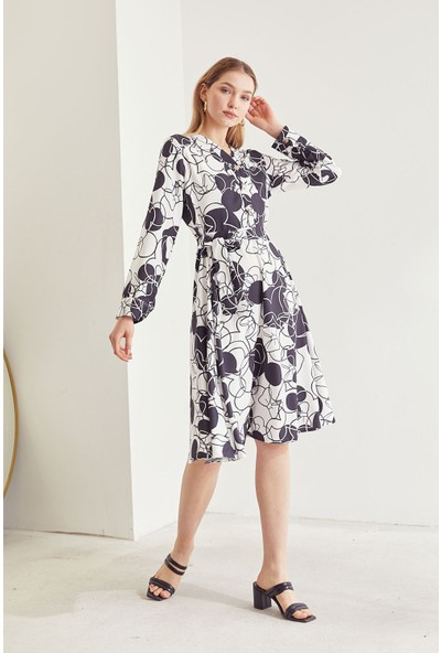 Miostil Desenli Elbise-Siyah