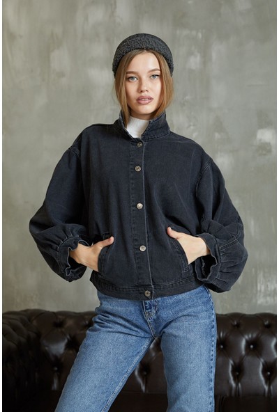 Miostil Balon Kol Jean Ceket-Siyah Miostil Balon Kol Jean Ceket-Siyah