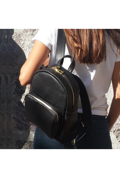 Hakiki Deri Siyah Sırt Çantası