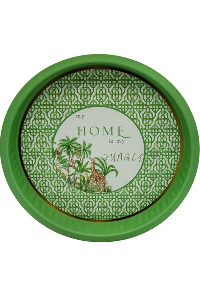 Evle EE163-8I Forrest Green Home Desenli Yuvarlak Tepsi 36 cm