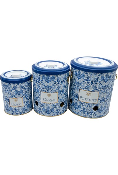Evle ERB29T6 Patates-Soğan-Sarımsak Saklama Kabı 3 Lü Set, Azulejos Evle ERB29T6 Patates-Soğan-Sarımsak Saklama Kabı 3 Lü Set, Azulejos