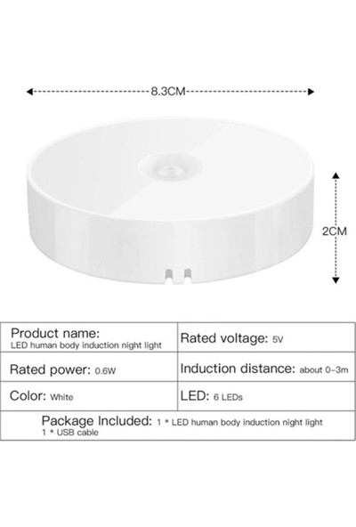 Mobee Hareket Sensörlü ve Fotoselli Şarjlı Yuvarlak LED Lamba