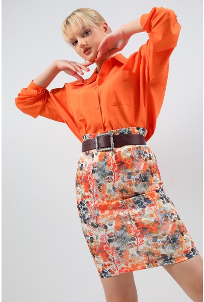 Julude Orange Kadın Desenli Kalem Etek