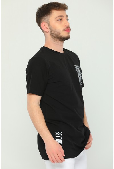 Julude Siyah Erkek Ful Likralı Bisiklet Yaka Baskılı T-Shirt