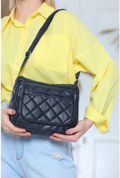 Lacivert Kadın Kapitone Günlük Çapraz Çanta