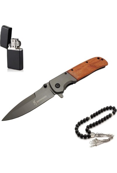 Browning Marka 22,5 cm Çakı Metal Çakmak ve Tesbih ile Browning Marka 22,5 cm Çakı Metal Çakmak ve Tesbih ile