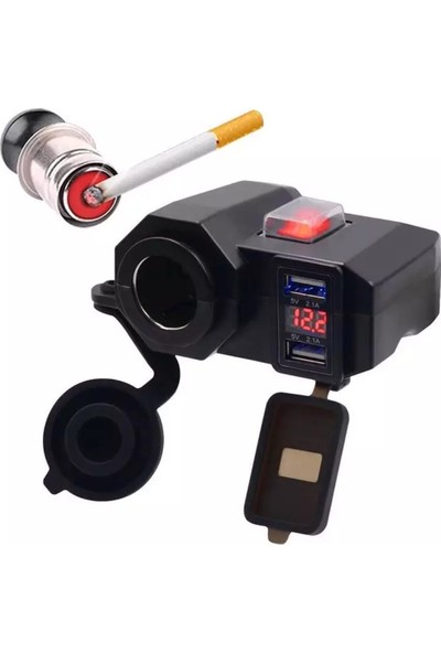 Autoline Motosiklet Çift Port 2,1A USB Şarj / Voltmetre / Çakmaklık Autoline Motosiklet Çift Port 2,1A USB Şarj / Voltmetre / Çakmaklık