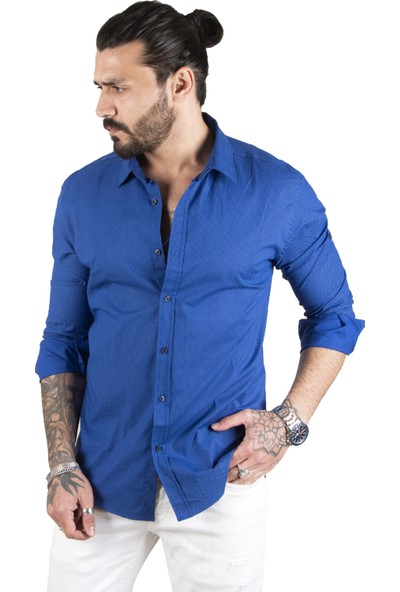 Deepsea Nokta Desenli Slim Fit Likralı Erkek Gömlek 2201013 Deepsea Nokta Desenli Slim Fit Likralı Erkek Gömlek 2201013