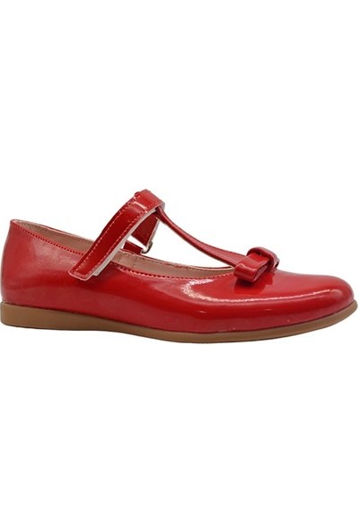 Kids A More Ballerina Tek Cırtlı Pu Deri Kız Çocuk Babet Ayakkabı Kırmızı