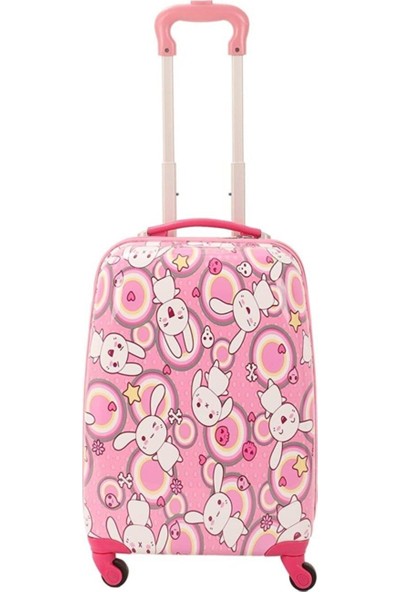 Çantaland Tavşan Baskılı Kabin Boy Abs Pembe Kız Çocuk Valizi