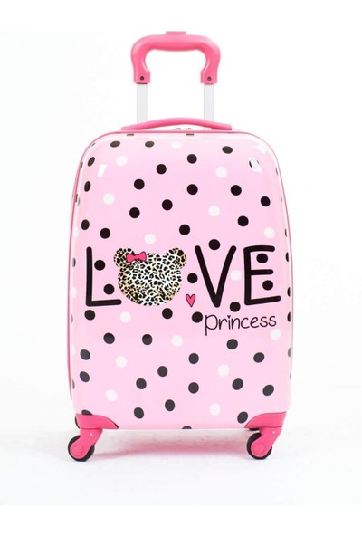 Çantaland Love Baskılı Kabin Boy Abs Pembe Kız Çocuk Valizi