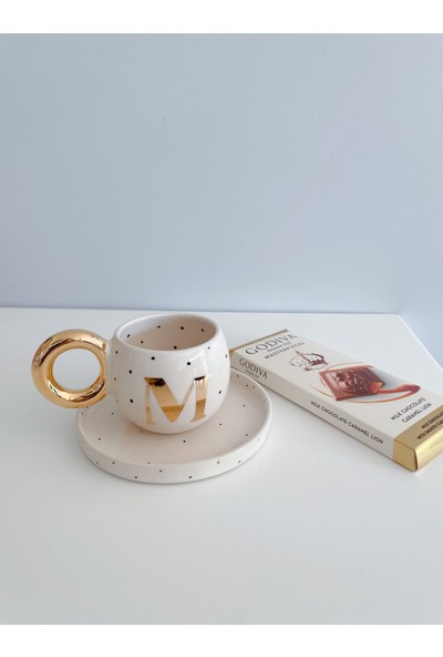 Mug Tasarım 24K Altın Yaldızlı Double Türk Kahvesi Fincanı M Harfi
