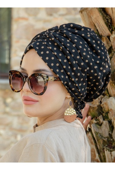 Aişe Tesettür Desenli Tokalı Bone - Siyah Vizon - Aişe Tesettür