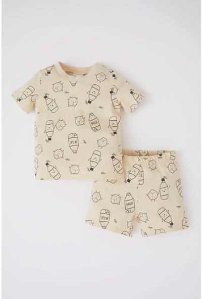 DeFacto Erkek Bebek Regular Fit Desenli Pamuklu Kısa Kollu Şort Pijama TAKIM X6437A222SM
