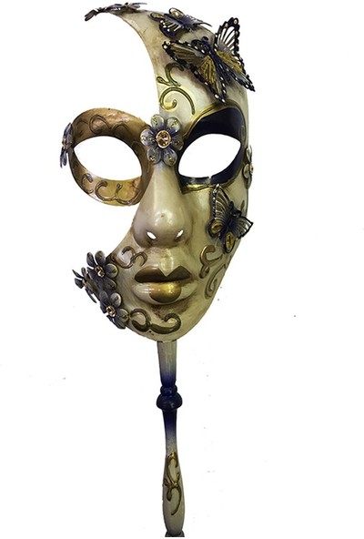 Trust Shop Çiçekli Orjinal Masquerade Sopalı Venedik Maskesi El Işlemeli Mavi Renk Trust Shop Çiçekli Orjinal Masquerade Sopalı Venedik Maskesi El Işlemeli Mavi Renk