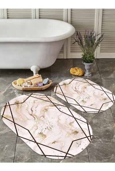 Alaaddin Carpet 2'li Yıkanabilir Antibakteriyel Kaymaz Tabanlı Banyo Takımı 50X60CM - 60X100CM